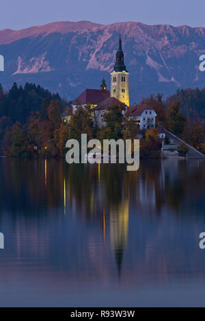 Blue hour in Lake Bled Stock Photo - Alamy