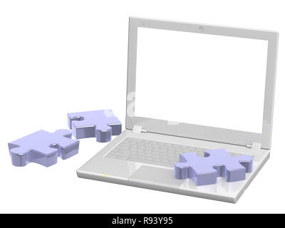 laptop puzzle piece over white background design Stock Photo - Alamy