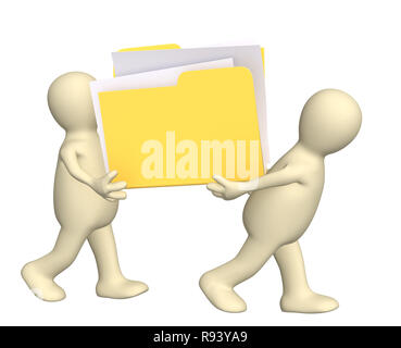 3D puppets, holding in hands folder and loupe Stock Photo - Alamy