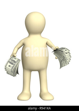 Puppet with dollars banknotes in hand. Isolated over white Stock Photo ...