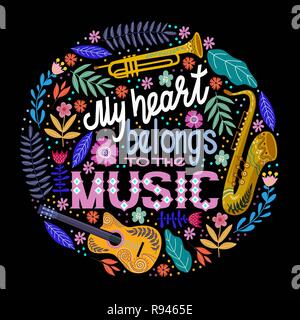 Concept hand lettering musical quote. Long live Rock n Roll label ...