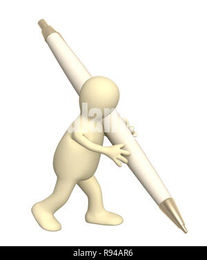 3d puppet with a pen. Isolated over white Stock Photo - Alamy