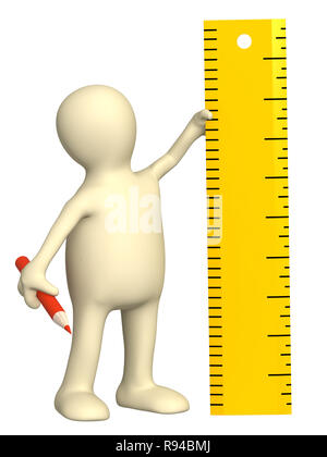 3d puppet with ruler and pencil. Isolated over white background Stock ...