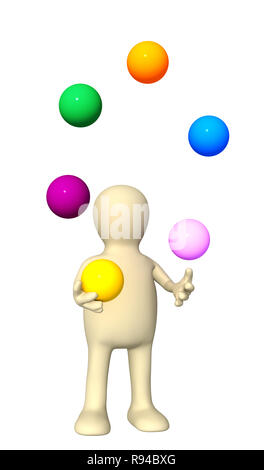 3d puppet, juggling with color balls. Isolated over white Stock Photo ...