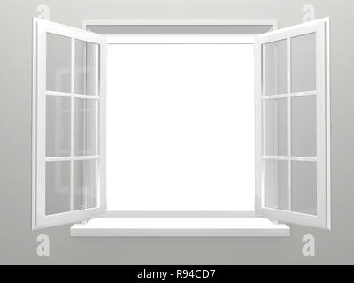 Opened plastic window. 3d render Stock Photo - Alamy