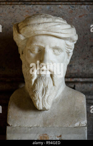 Bust of Greek philosopher and mathematician Pythagoras (570BC-495BC) of ...