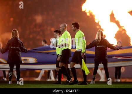 Referee Anthony Taylor leads both teams out during the Premier League ...