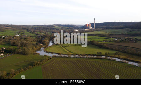 Aerial view of the River Severn winding its way through Leighton in ...