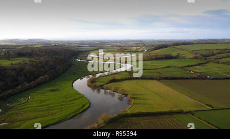Aerial view of the River Severn winding its way through Leighton in ...