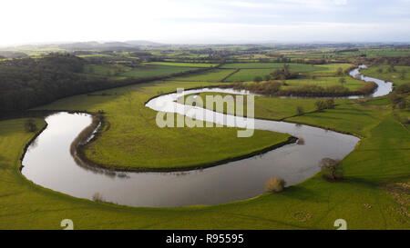 Aerial view of the River Severn winding its way through Leighton in ...