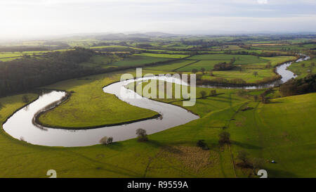 Aerial view of the River Severn winding its way through Leighton in ...