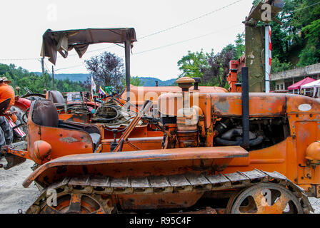 Old tractors at an exhibition in Langhe, Piedmont - Italy Stock Photo ...