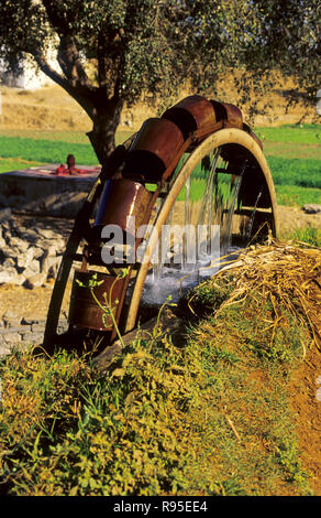 Bailing out water from a well for agricultural use in Tamil Nadu, South ...