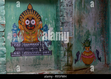 25-Jul-2007-Traditional wall painting Puri Orissa or Odisha INDIA asia ...