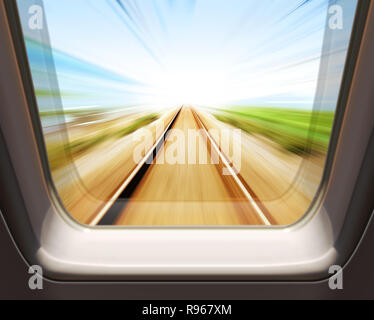 High Speed Passenger Train Window View in Motion During Daytime with ...
