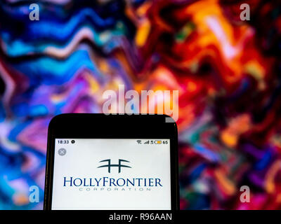 HollyFrontier Petroleum refining company logo seen displayed on smart ...