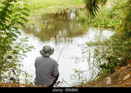 Calm river or small pond with wooden jetty and reeds Stock Photo - Alamy
