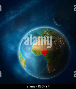 Nigeria from space on planet Earth with blue digital network ...