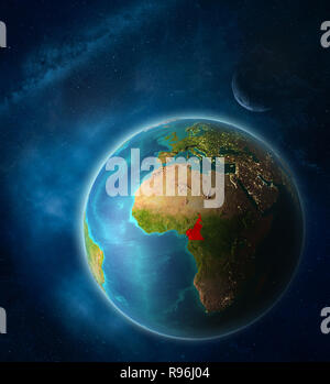 Cameroon from space on planet Earth at night with visible country ...