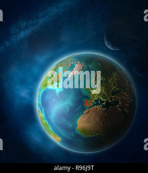 Portugal from space on planet Earth at night with visible country ...