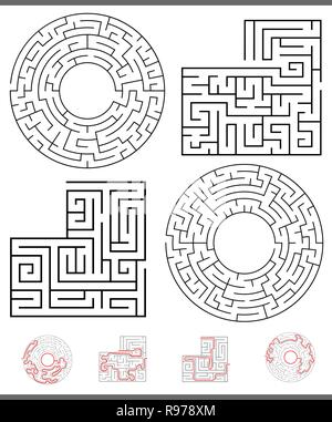 Illustration of black and white mazes leisure game activities set with ...