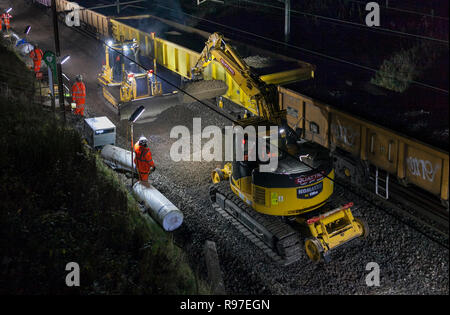 Track renewal engineers working during the night to replace sections of ...