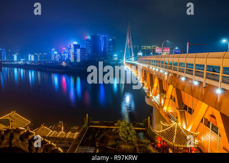 View of Qiansimen bridge on the Jialing river in Chongqing Stock Photo ...