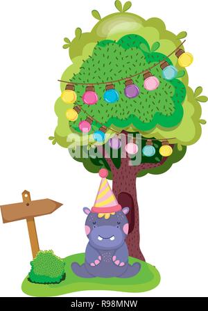 cute and little hippo character with party hat Stock Vector Image & Art ...