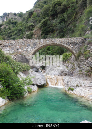 Stone bridge in the Nervia Valley near the Rio Barbaira stream ...