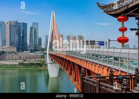 View of Qiansimen bridge on the Jialing river in Chongqing Stock Photo ...