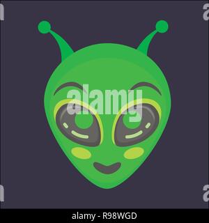 Green Alien Cute Emoticon Martian Face Cartoon Stock Vector Image & Art ...