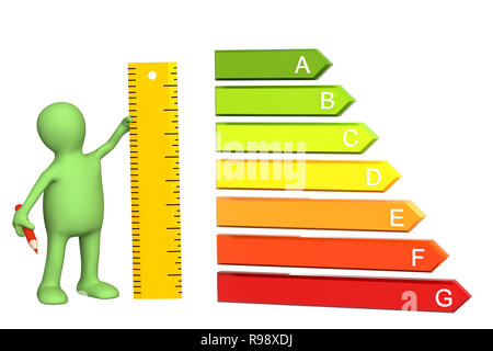 3d puppet with energy efficiency rating. Isolated over white Stock ...