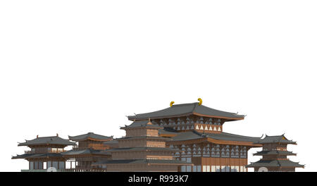 3D illustration old japanese buildings in traditional style isolated on ...