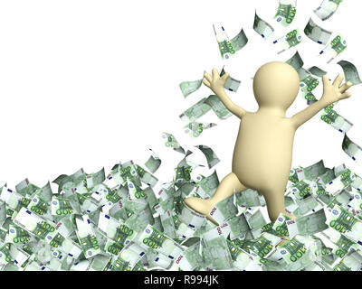 Happy puppet and a money rain. Isolated over white Stock Photo - Alamy