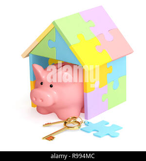 Piggy bank and keys - over white Stock Photo - Alamy