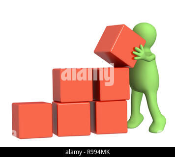 3d puppet, installing boxes of red color Stock Photo - Alamy