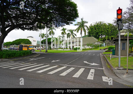 View of the campus of the famous Punahou School, a private K-12 school ...