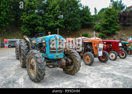 Old tractors at an exhibition in Langhe, Piedmont - Italy Stock Photo ...