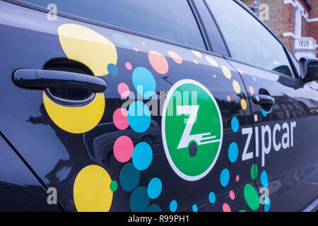 Zipcar an American car-sharing company VW Polo on a street in London ...