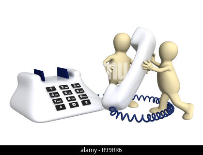 Two puppets with phone - isolated over white Stock Photo - Alamy