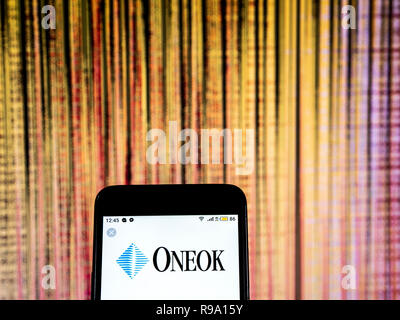 Oneok Natural gas liquids company logo seen displayed on smart phone ...