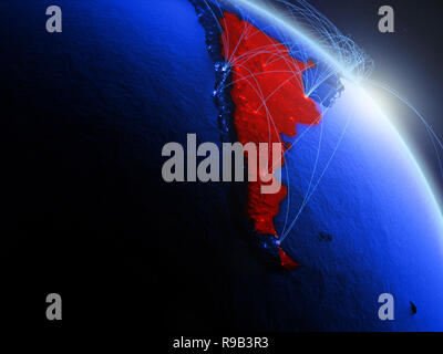 Argentina on blue digital planet Earth with network. Concept of ...