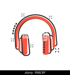 Headphone headset icon in comic style. Headphones vector cartoon ...