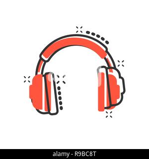Headphone headset icon in comic style. Headphones vector cartoon ...