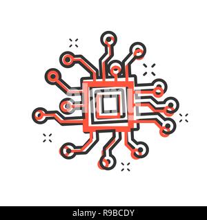Circuit board icon in comic style. Technology microchip vector cartoon ...
