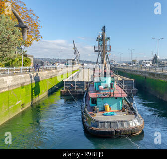 Hiram M Chittenden Locks Ballard Locks with Pleasure Sailboat in Small ...