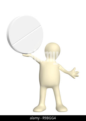 3d puppet with pill. Isolated on white background Stock Photo - Alamy