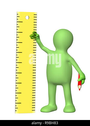 3d puppet with ruler and pencil. Isolated over white background Stock ...