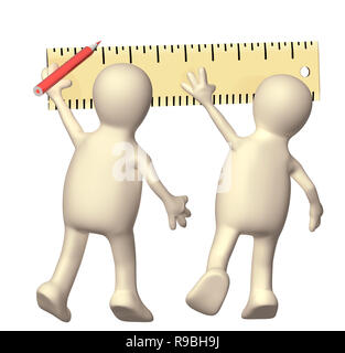 Two puppets with ruler. Isolated on white background Stock Photo - Alamy