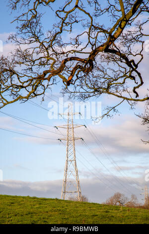 A 132kv high voltage power transmission pylon in a rural setting in ...